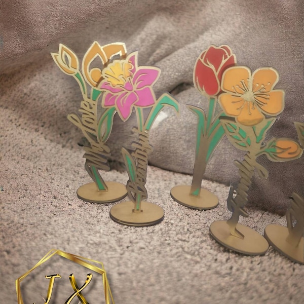 Wooden Name Stand Flowers 12 Bundle Laser Cut Svg File Glowforge ...