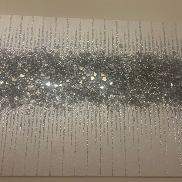 Glitter Painting, Glitter Art, White Silver Glitter Glass Painting ...