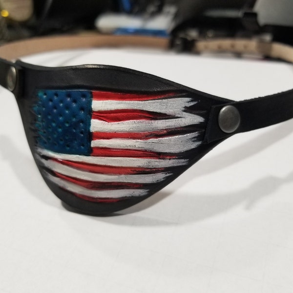 US Flag Distressed - Leather Eye Patch With Adjustable Buckle for ...