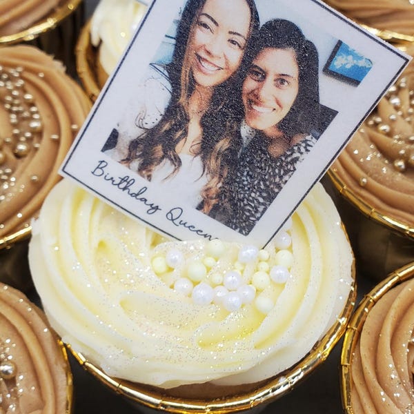 16 X Personalised Text and Photograph Cake Toppers Edible Wafer Rice ...