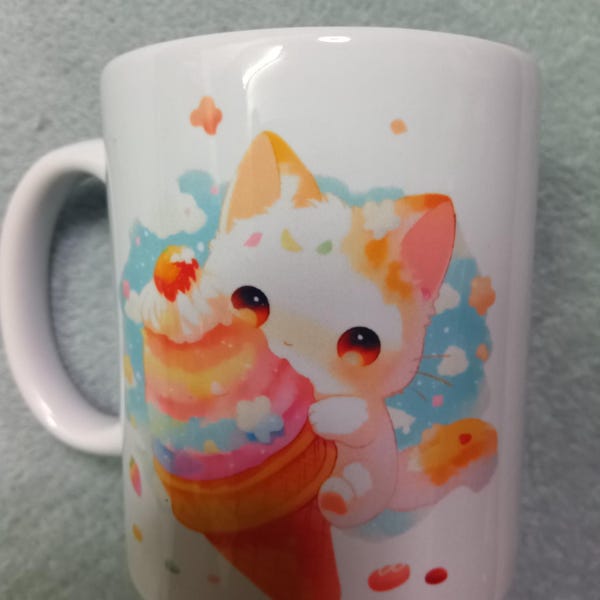 Ice Cream Cat Mug - Adorable Pastel Design, Cute Cat Mug - Rainbow Ice ...