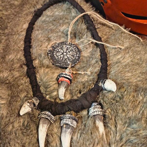 Large Shaman Necklace With Bones and Fangs | Tribal Accessories | LARP ...