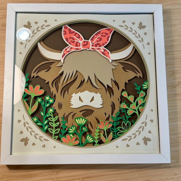 3D Highland Cow Shadow Box, Farm Shadow Box SVG, Layered Papercut ...