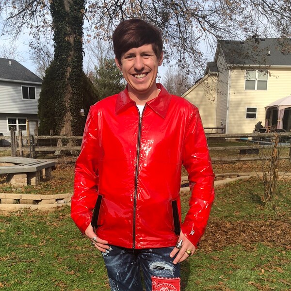 RED Transparent TPU Jacket. Vinyl Translucent Blazer. Stylish Men's ...
