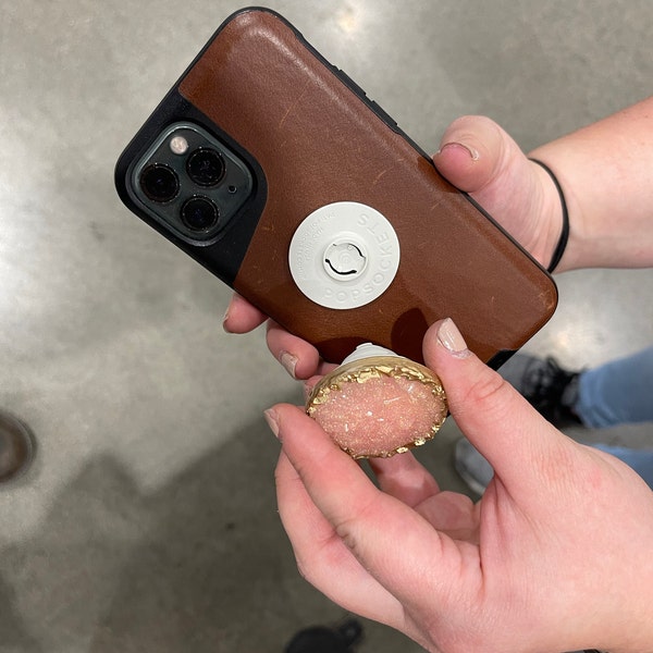 Dusty Peachy Gemstone Druzzy Holographic Agate Geode Inspired Popsocket ...