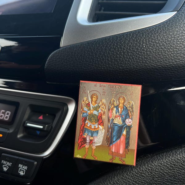 Triptych Christian Icon of Virgin Mary gorgoipikoos and Archangels With Aging Technique ...