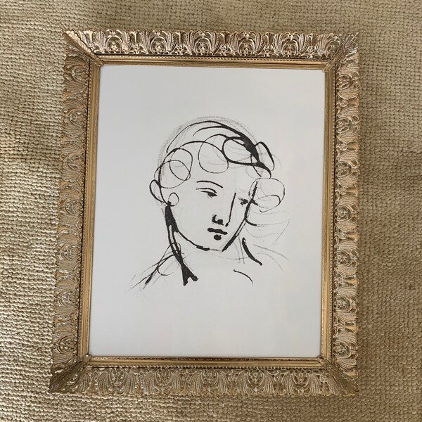LINNEA • Portrait Art Print, Vintage Line Drawing, Vintage Art Sketch ...