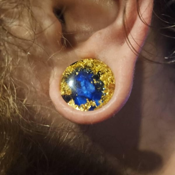 Dark Blue Plugs Gold Gauges Blue Wedding Plugs 0g 00g 1/2 Inch 30mm ...