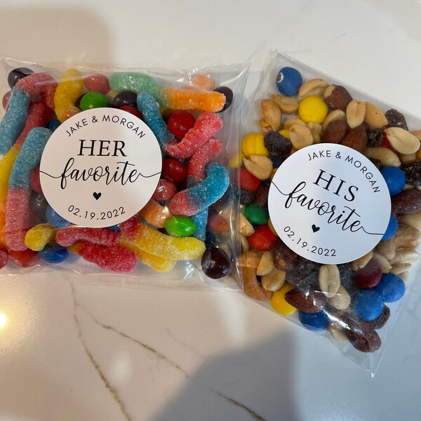 His and Her Favorite Wedding Favor Stickers, Round Circle Bridal Shower ...