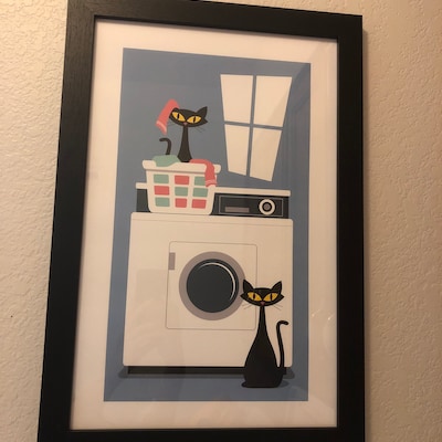 Cat Art Print, Laundry Room Decor, Mid Century Modern Wall Art, Laundry ...