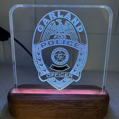 Garland Police Badge Acrylic Lighted Plaque. Police Badge, Personalized ...