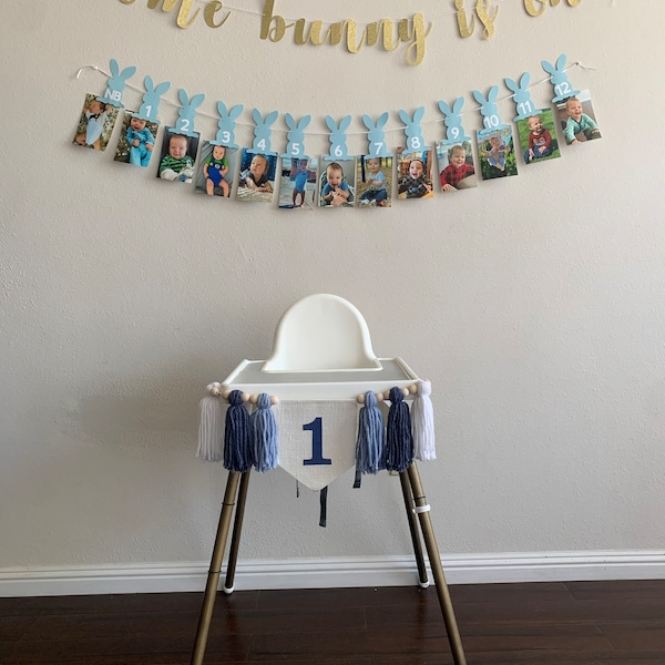 Blue 1st Birthday High Chair Banner, Boy Cake Smash Garland, Tassel ...