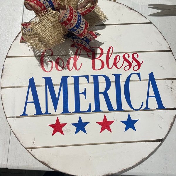 God Bless America Round Sign SVG, Round Sign for Door Download, Round ...