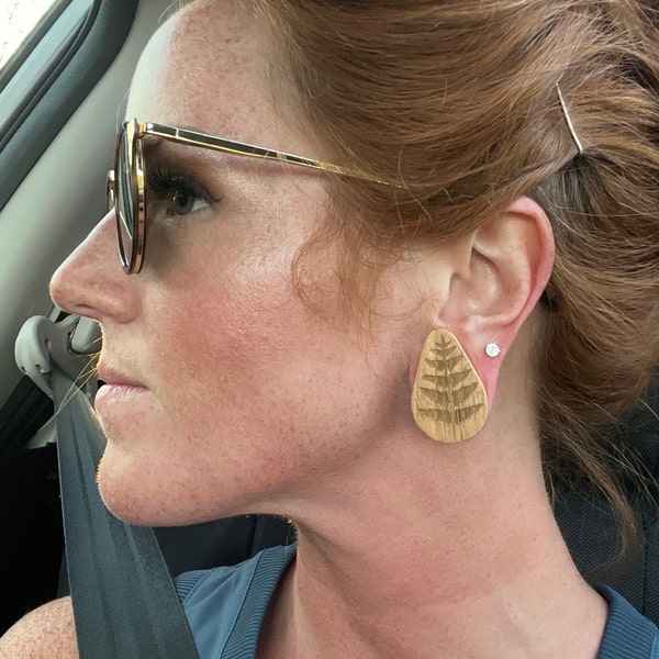 Teardrop Ear Plugs Fern - Wood Plugs - Floral Plugs - Dropshaped Plugs ...