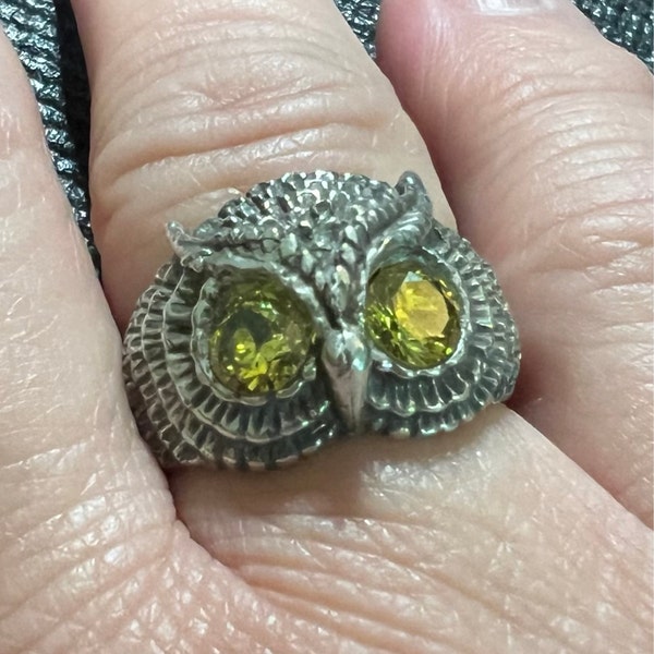 Owl Ring With Citrine Eyes in Sterling Silver - Etsy