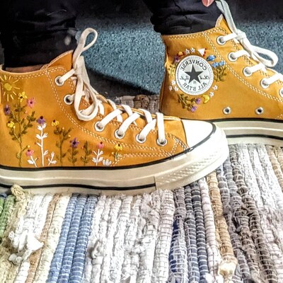 Embroidered Converse/converse Hi Tops/embroidered Colorful Bear ...