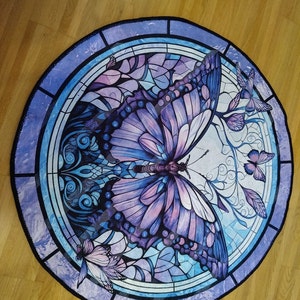 Purple Rug, Butterfly Rug, Unique Gift Rug, Round Butterfly Rug, Circle ...