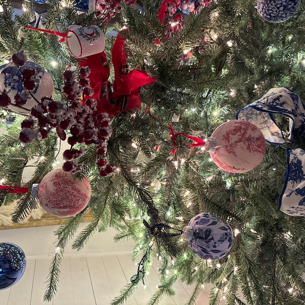 Red Toile Christmas Ornament: French Country Fabric Tree Decoration - Etsy