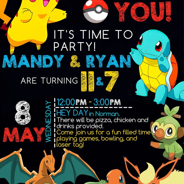 Pokemon Birthday Invitation | Kids Birthday Invitation | Personalized ...
