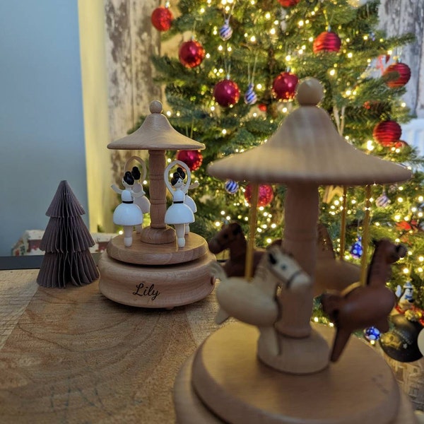 Personalised Ballerina Musical Carousel Wooden, Christmas Music Box ...