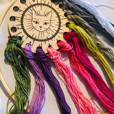 Witchy Cat Embroidery Floss Thread Storage Holder Witch Cat Face Black ...