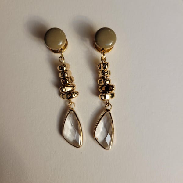 Elegant Stone Geometric Dangle Plugs /8g ,6g ,4g ,2g ,0g ,00g ,7/16, 1/ ...