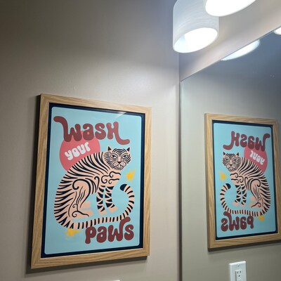 Tiger Wash Your Paws Bathroom Print, Fun Toilet Wall Art, Funny Poster ...