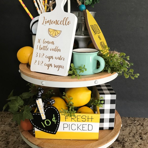 Lemon Tiered Tray Decor, Lemon Tiered Tray, Tiered Tray Decor, Summer ...