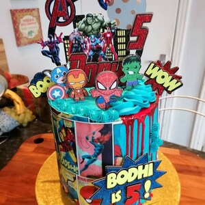 Superhero / Comic Book Themed Cake Topper personalised birthday Custom Avengers - Etsy UK