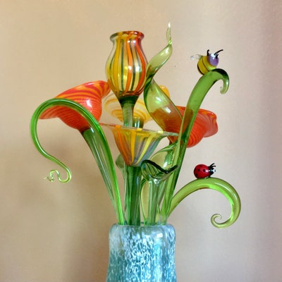Large Glass Plant, Glass Flower, Glass Garden Art, Blown Garden, Glass ...