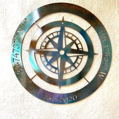 Personalized Compass Metal Sign Custom Coordinates Sign Nautical Decor ...