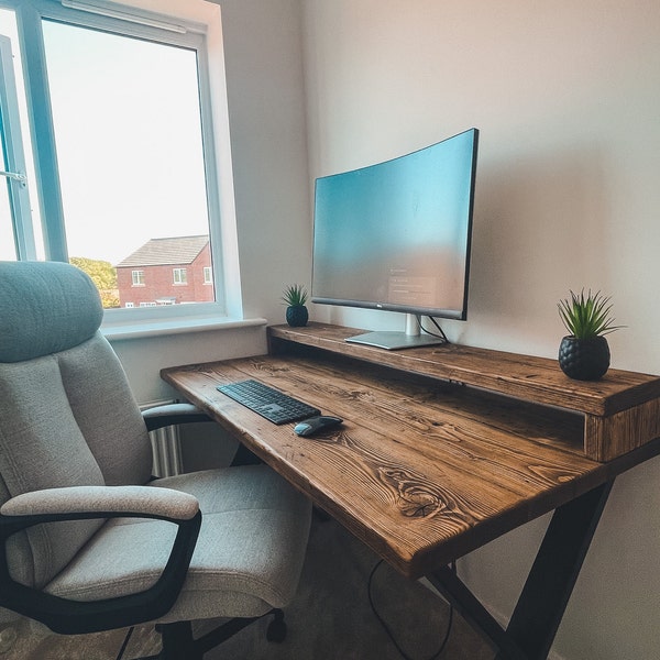 Rustic Computer Desk and Monitor Shelf With INDUSTRIAL LEGS Rustic Desk ...