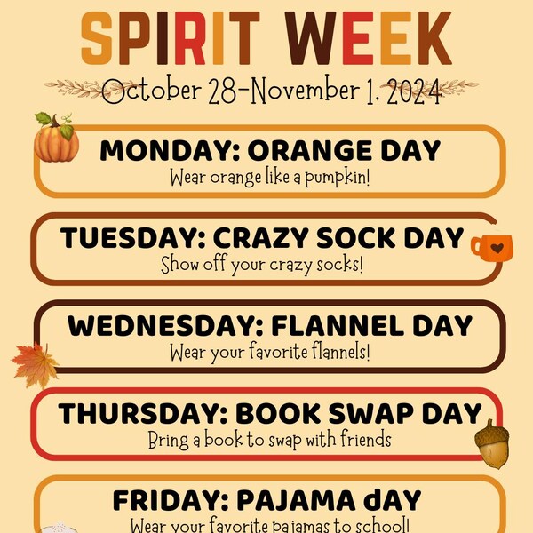 Editable Halloween Spirit Week Flyer Canva Template, School Spirit ...