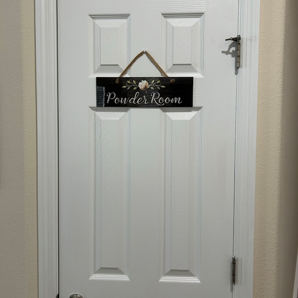 Powder Room Door Sign, Farmhouse Inspired Decor With Cotton Ball Accent ...