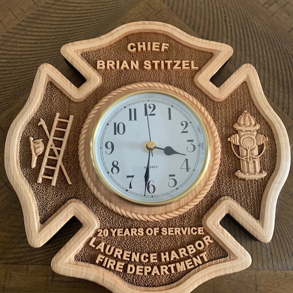 Firefighter Maltese Cross Personalized Hardwood Clock Award Made in ...