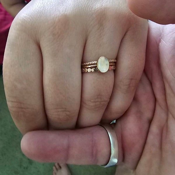 Opal Ring, Dainty White Opal Statement Ring, Opal Beaded Ring, Gemstone Stacking Rings, Silver ...