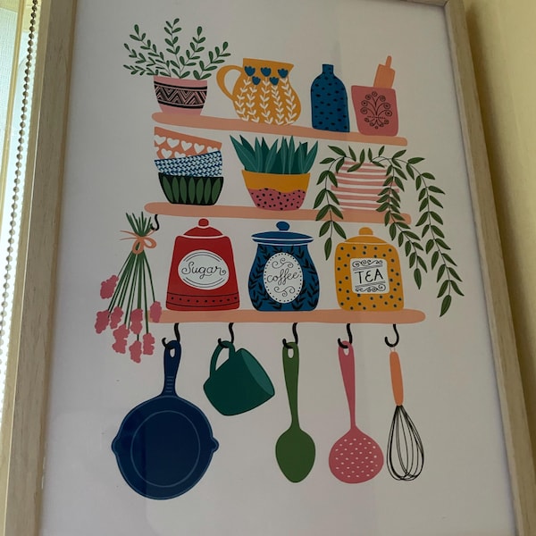 Colourful Kitchen Print // Kitchen Wall Decor, Kitchen Illustration ...