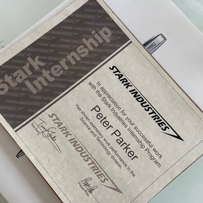 Stark Internship Certificate. frame Not Included - Etsy