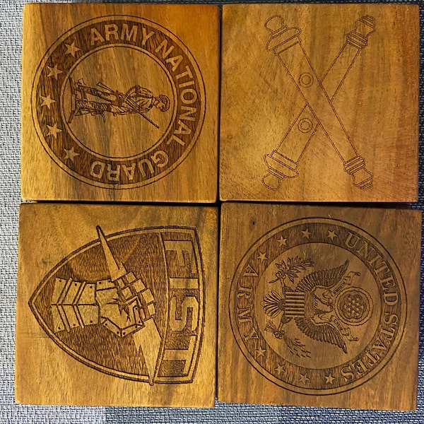 US Army Emblem Wooden Coaster Set - Custom Engraved Army Drink Coasters ...