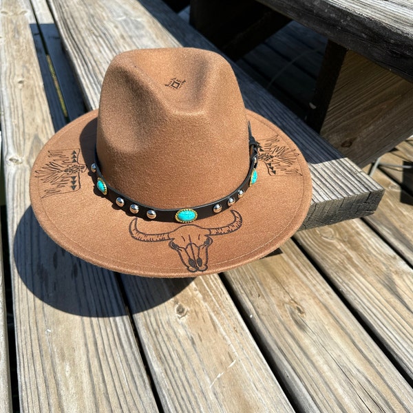 Western Hat Burning Design, Thunderbird, Cow Skull, Hat Burning Pattern ...