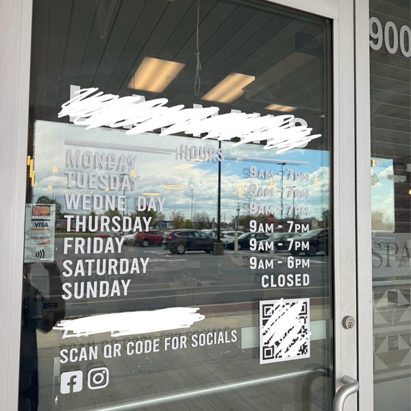 Shop Hours Decal - Custom Hour Decal -hours With QR Code - Custom ...