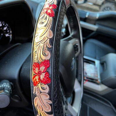 Steering Wheel Cover Tooled Leather Custom Made - Etsy