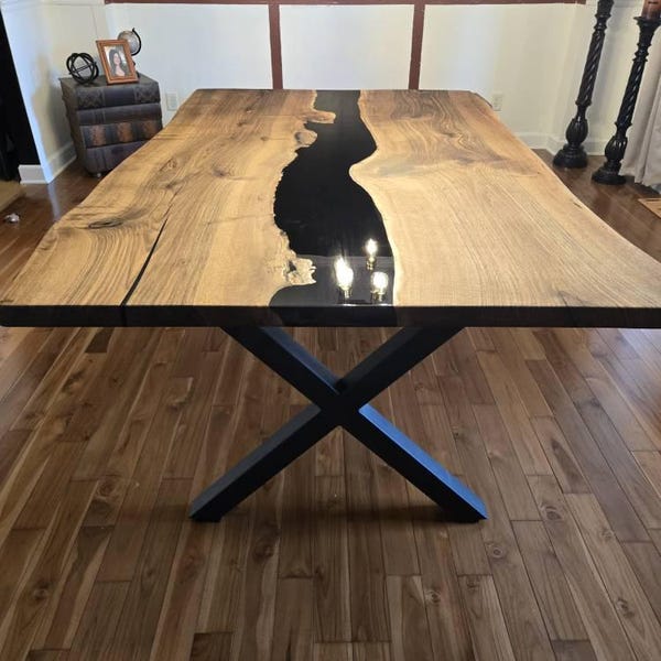 Custom Dining Table, Live Edge Epoxy Kitchen Table, Wood Epoxy Resin ...