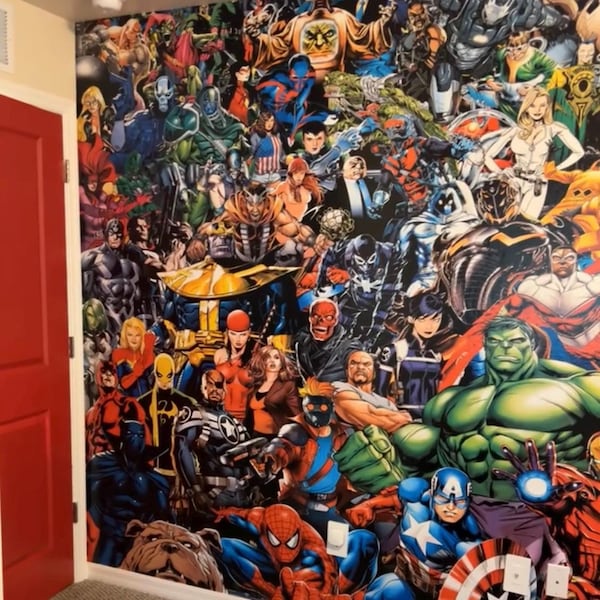 Kids Room Wall Art,marvel Heroes,marvel Mural,modern Wall Paper,bright ...