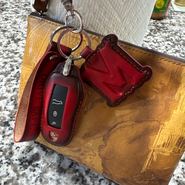 Leather Initial Charm Keychain Accessories - Handcrafted Personalized ...