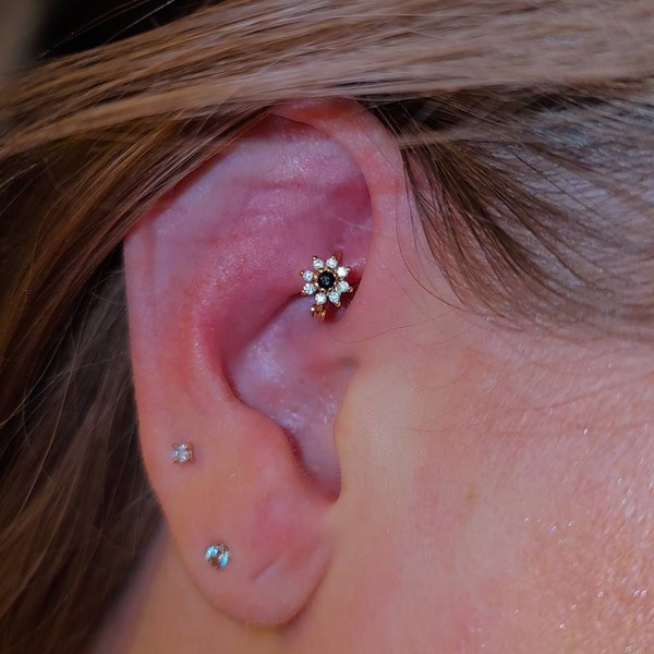 Dainty Bezel Rook Hoop Earring Bezel Stone Helix Hoop Rook Earring ...