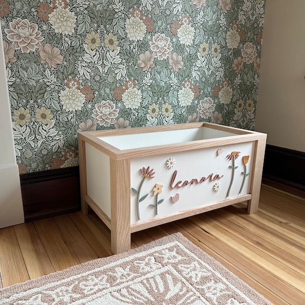 Personalized Wildflower Toy Chest: Baltic Birch, Natural Oak Nursery ...
