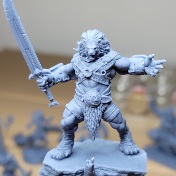 Leonin Fighter Miniature Tabaxi Dungeons and Dragons Mini RPG Tabletop ...