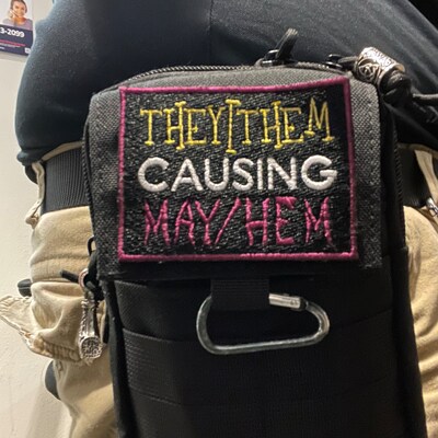 They/them Causing May/hem Pronoun Patch, Non-binary Personal Pronouns ...