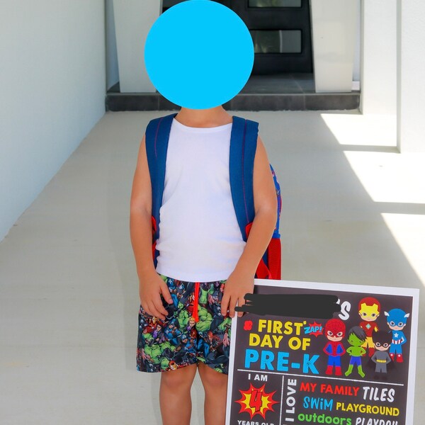 Superhero First Day of School Sign Printable , Preschool, Kindergarten ...